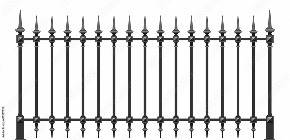 Classic Iron Fence With Metal Pillars. Ancient Wrought Iron Fence ...