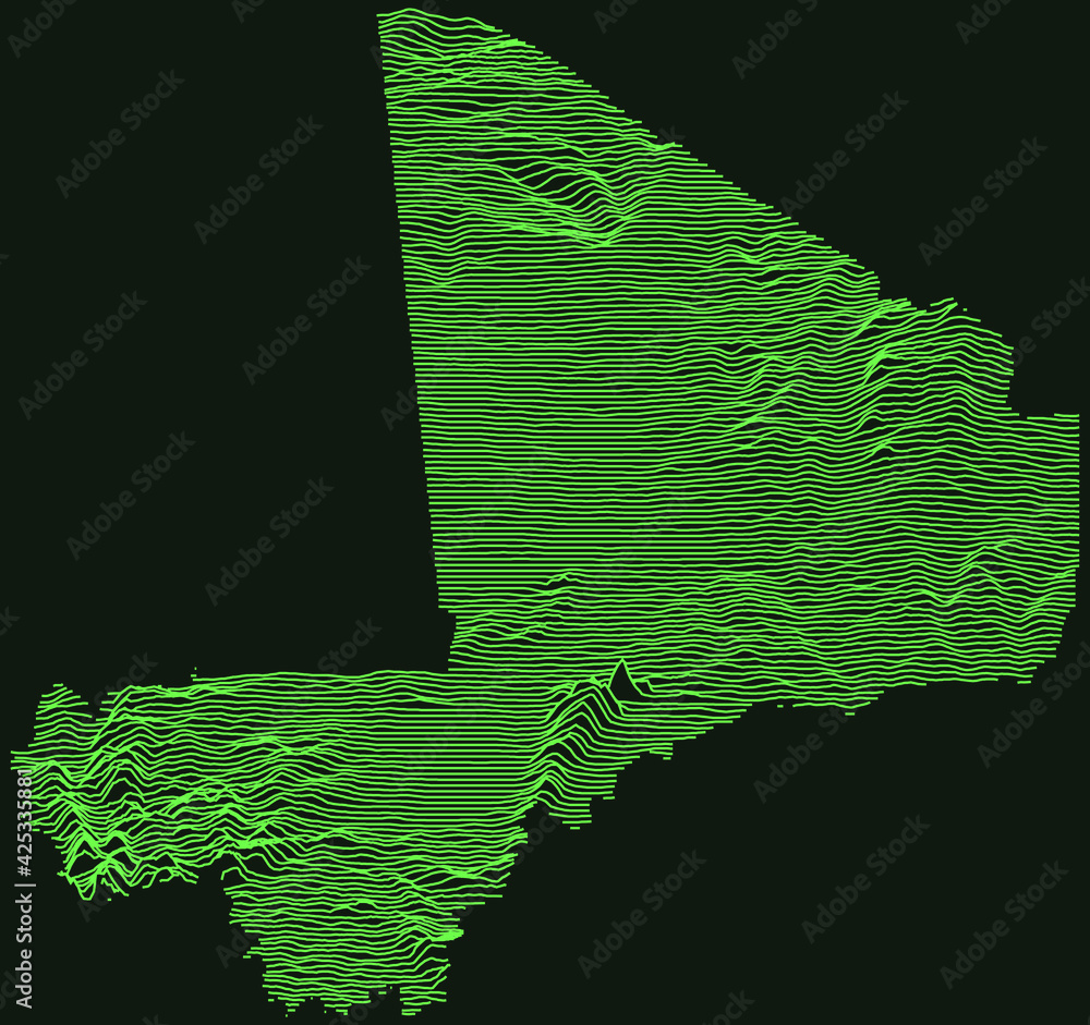 Topographic military radar tactical map of the Republic of Mali with ...