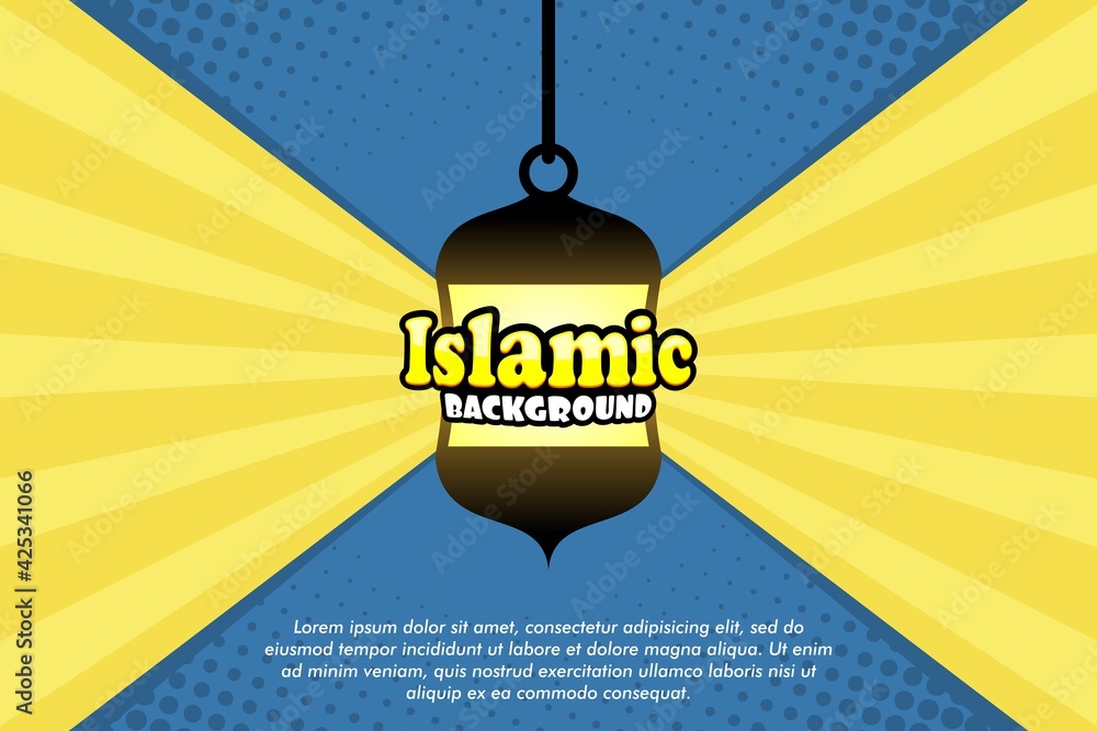 vector illustration islamic template with cartoon comic pop art style ...