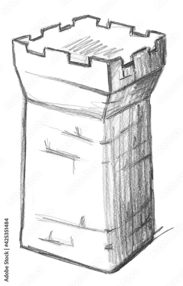 Hand pencil drawn tower. Fantasy map creator. Stock Illustration ...