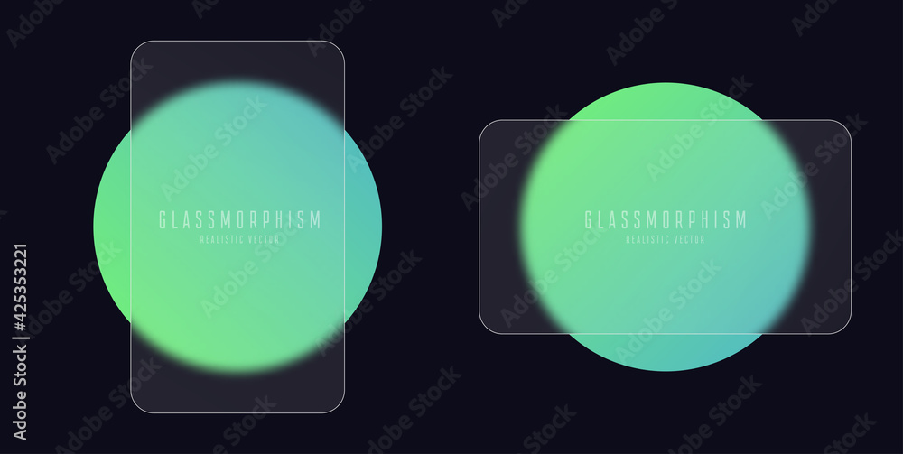 Glassmorphism effect with set of transparent glass plates on green ...