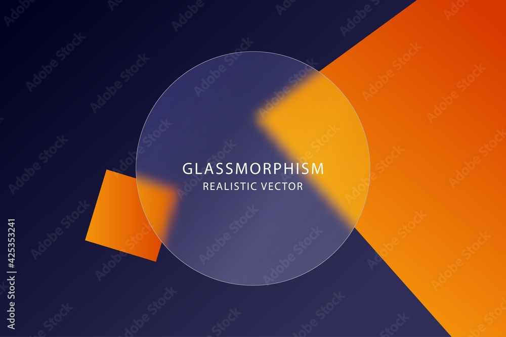 Glassmorphism effect with transparent glass plate on abstract colored ...
