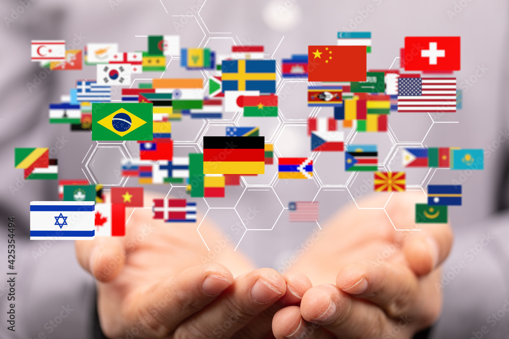 World map with all states and their flags,3d render. Stock Photo ...