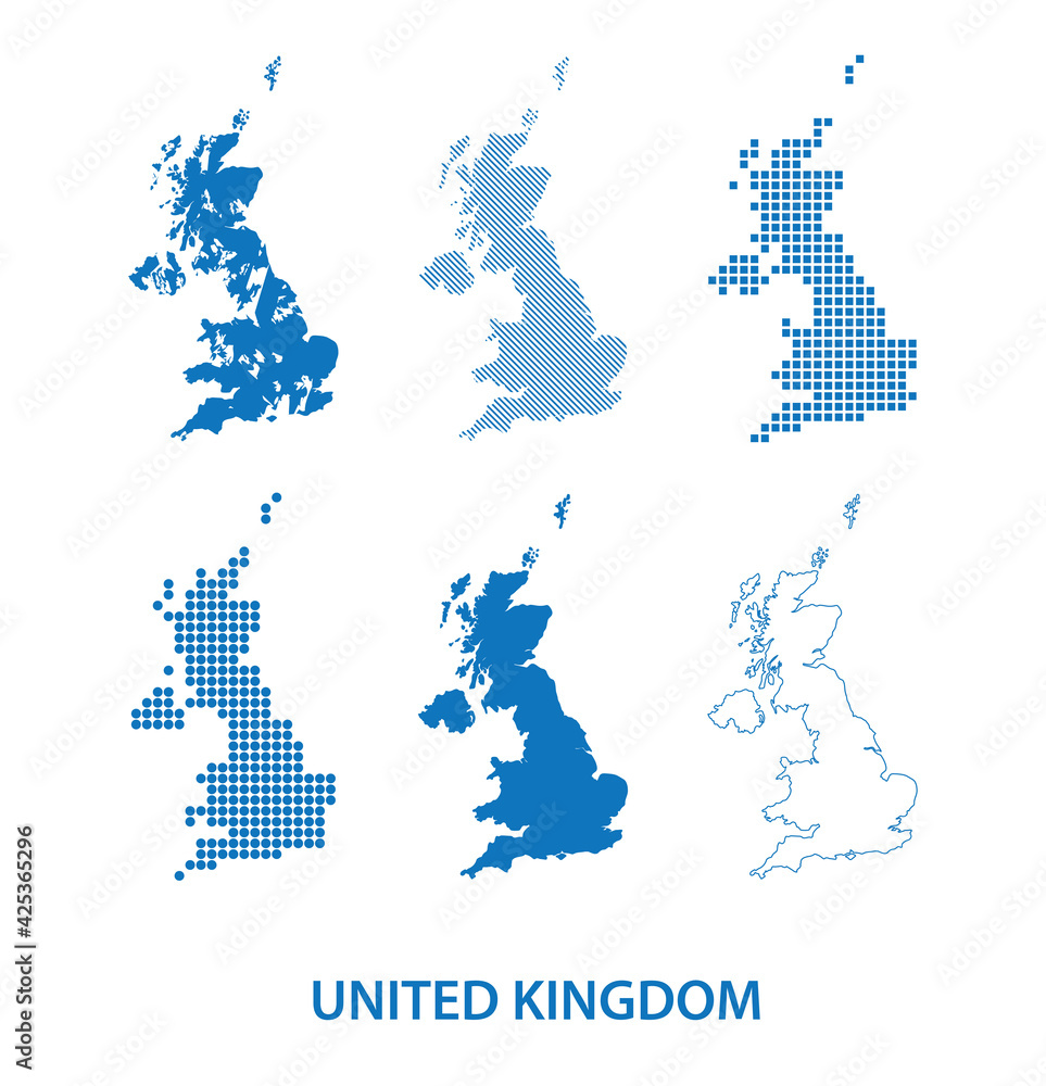 map of United Kingdom - vector set of silhouettes in different patterns ...