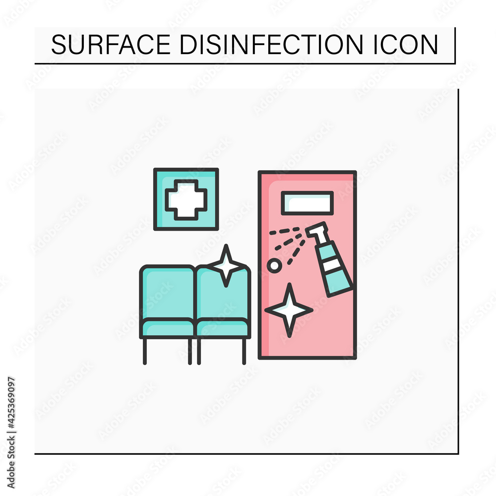 Disinfection in hospitals color icon. Sanitizing wards and beds ...