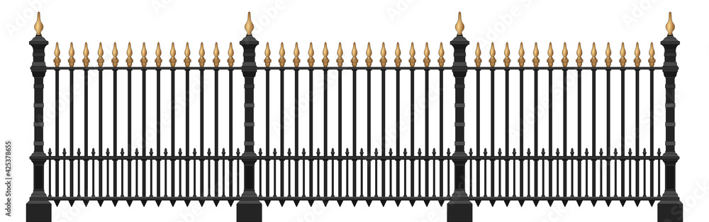 Classic Iron Fence With Metal Pillars. Ancient Wrought Iron Fence ...