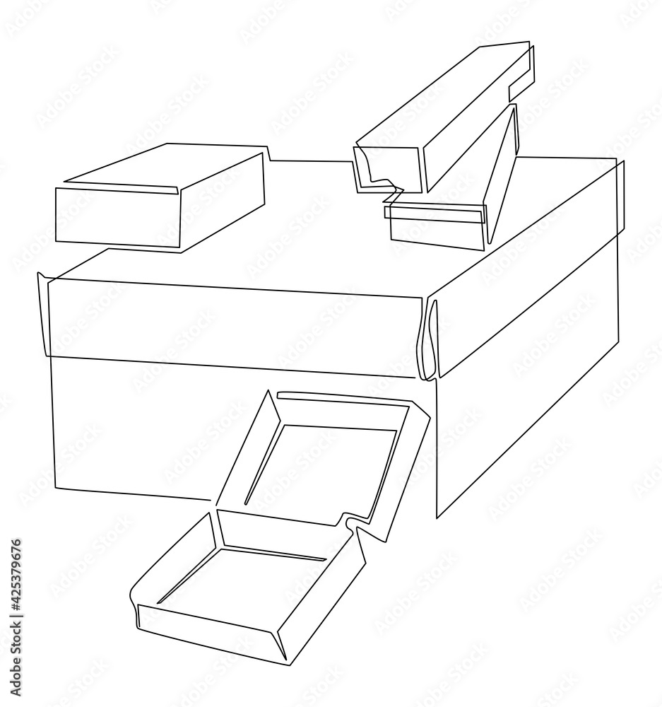 Set of boxes of different sizes. Stacked open and closed boxes. One ...
