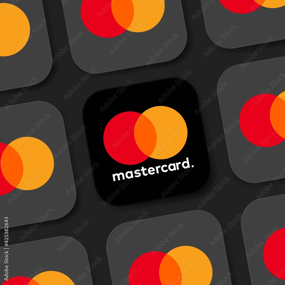 Kiev, Ukraine - March 30, 2021: MasterCard background. Master Card logo ...