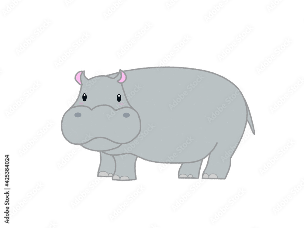 Cute Hippopotamus cartoon clip art. Hand drawn chalk texture ...