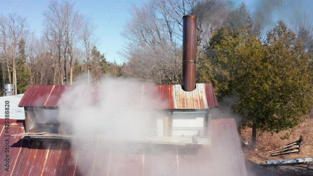 Sugar Shack in Quebec Boiling Sap From Maple Trees to Produce Maple ...
