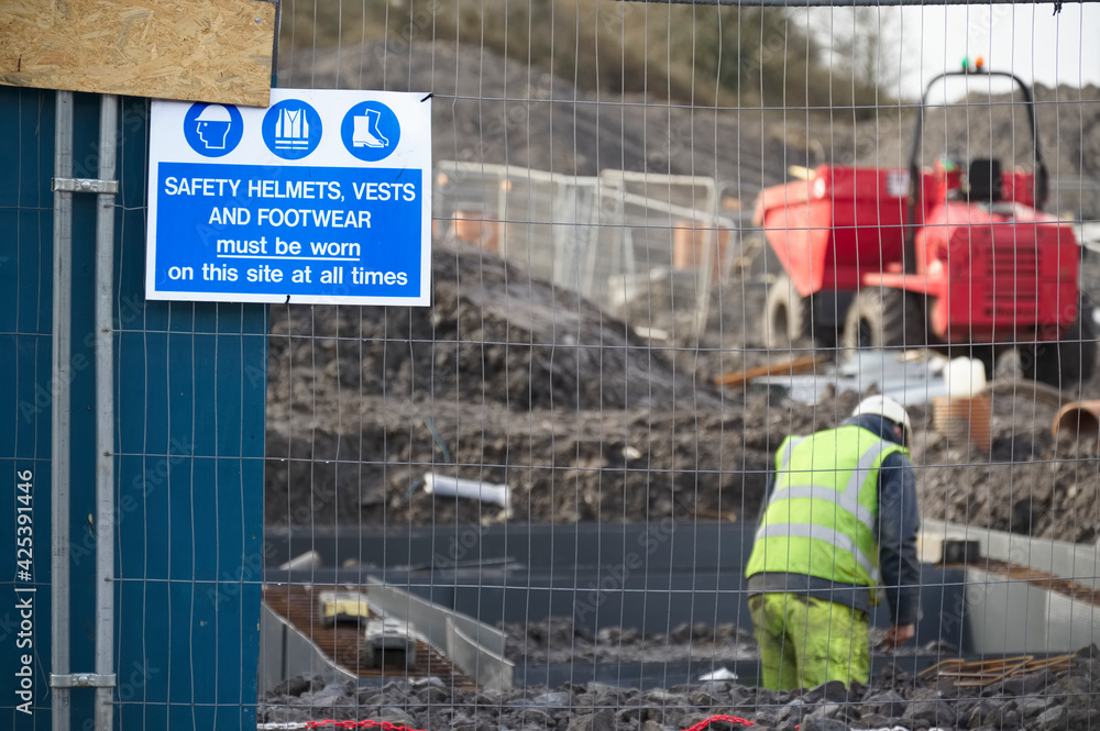 Construction site health and safety message rules sign board signage on ...