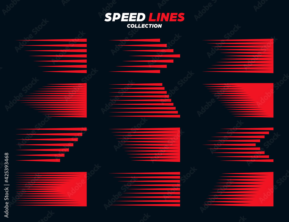 Red comic speed lines signs collection. Motion elements for your design ...