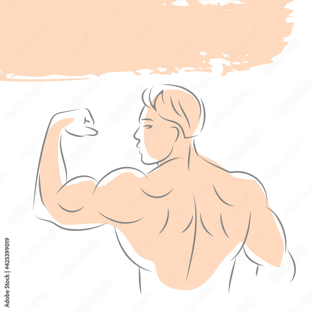 Sports bodybuilder man back. Outlines of a man silhouette. Hand-drawn ...