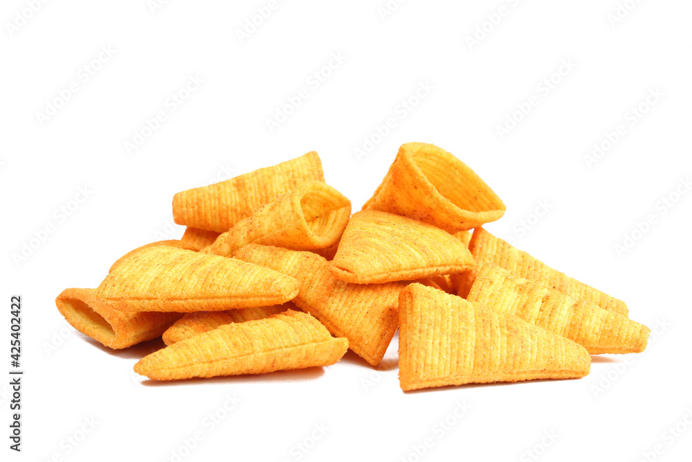 Portion of cone shaped snack isolated on white background. Tornado ...