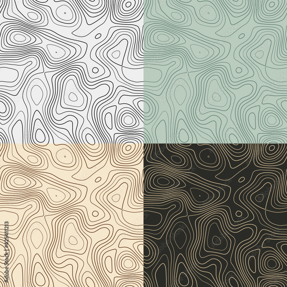 Topography patterns. Seamless elevation map tiles. Authentic isoline ...
