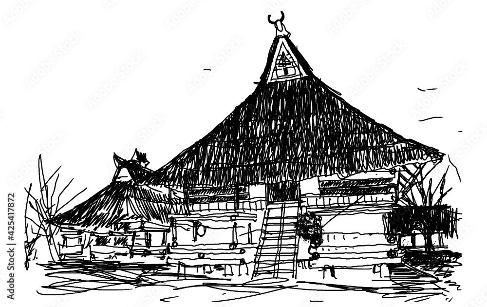 Indonesian Traditional House Sketch, Batak Simalungun North Sumatra ...