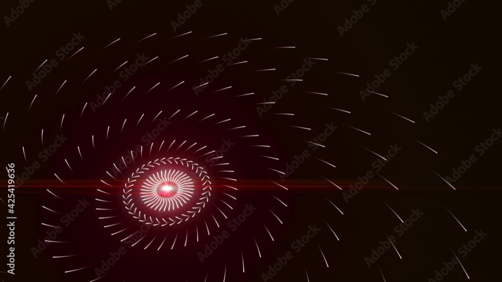 Abstract red energy ball spreading small impulses that flying around it ...