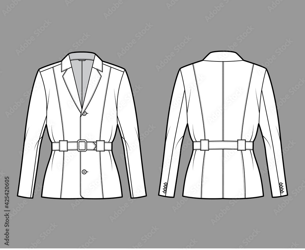 Belted jacket technical fashion illustration with belt, oversized, long ...
