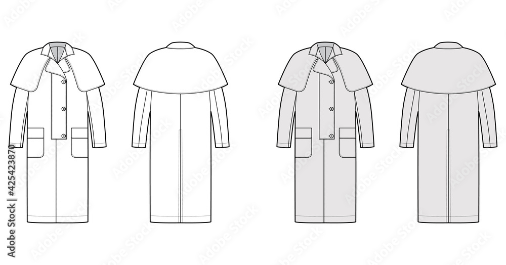 Duster coat technical fashion illustration with long sleeves, napoleon ...