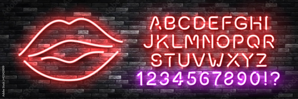 Vector realistic isolated neon sign of Lips with easy to change color ...