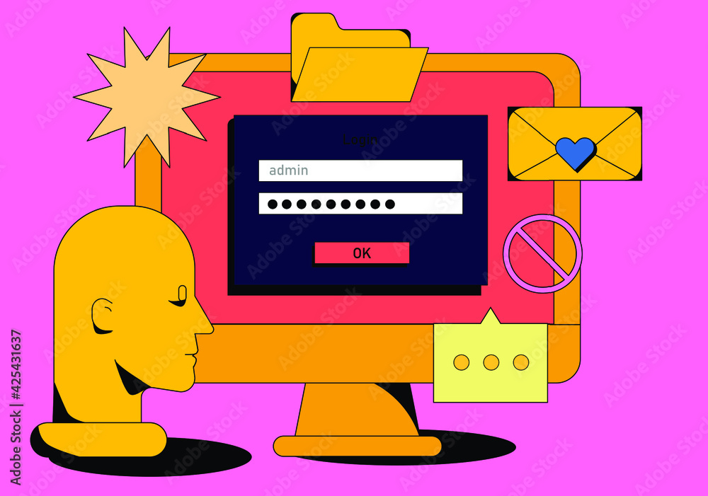 Computer screen with programs and applications. Conceptual flat vector ...