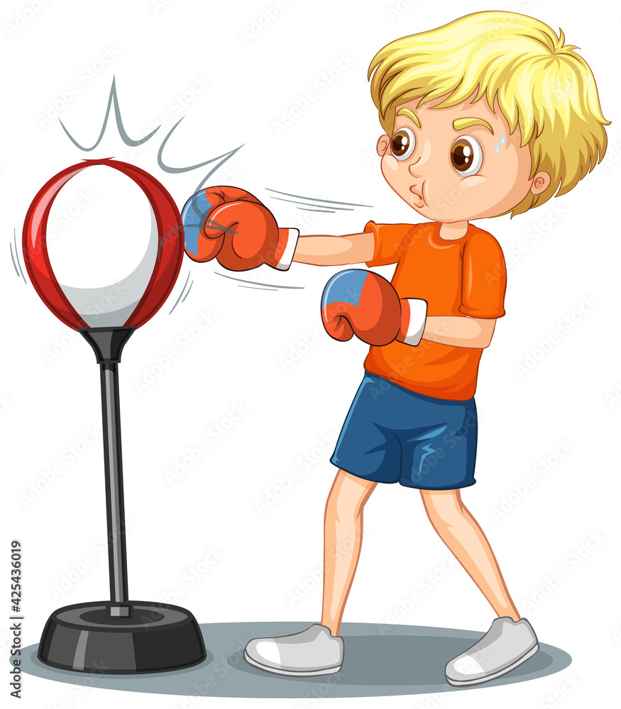 Cartoon character of a boy punching reflex bag Stock Vector | Adobe Stock
