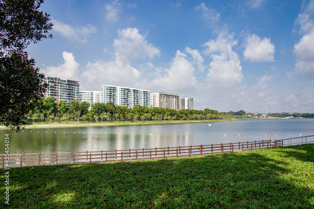 Singapore 2nd April 2021: the lake view of Bedok reservoir at Morning ...