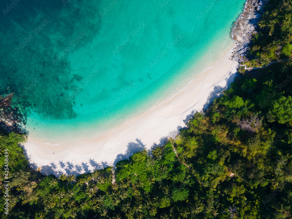Aerial view nature summer sea waves in top-down drone shot perspective ...