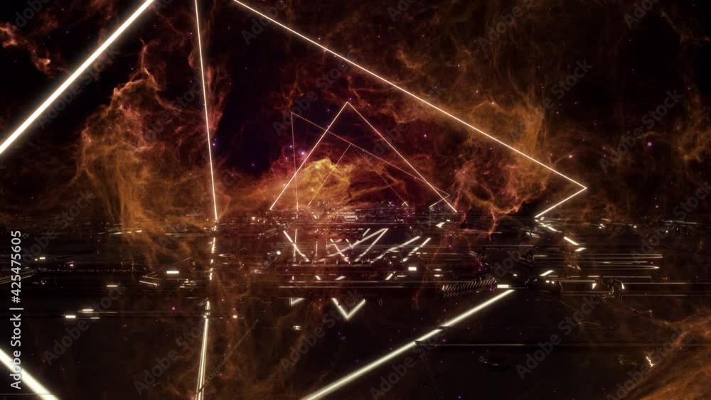 Neon Light Abstract with Nebula Background loop. 3D rendering ...