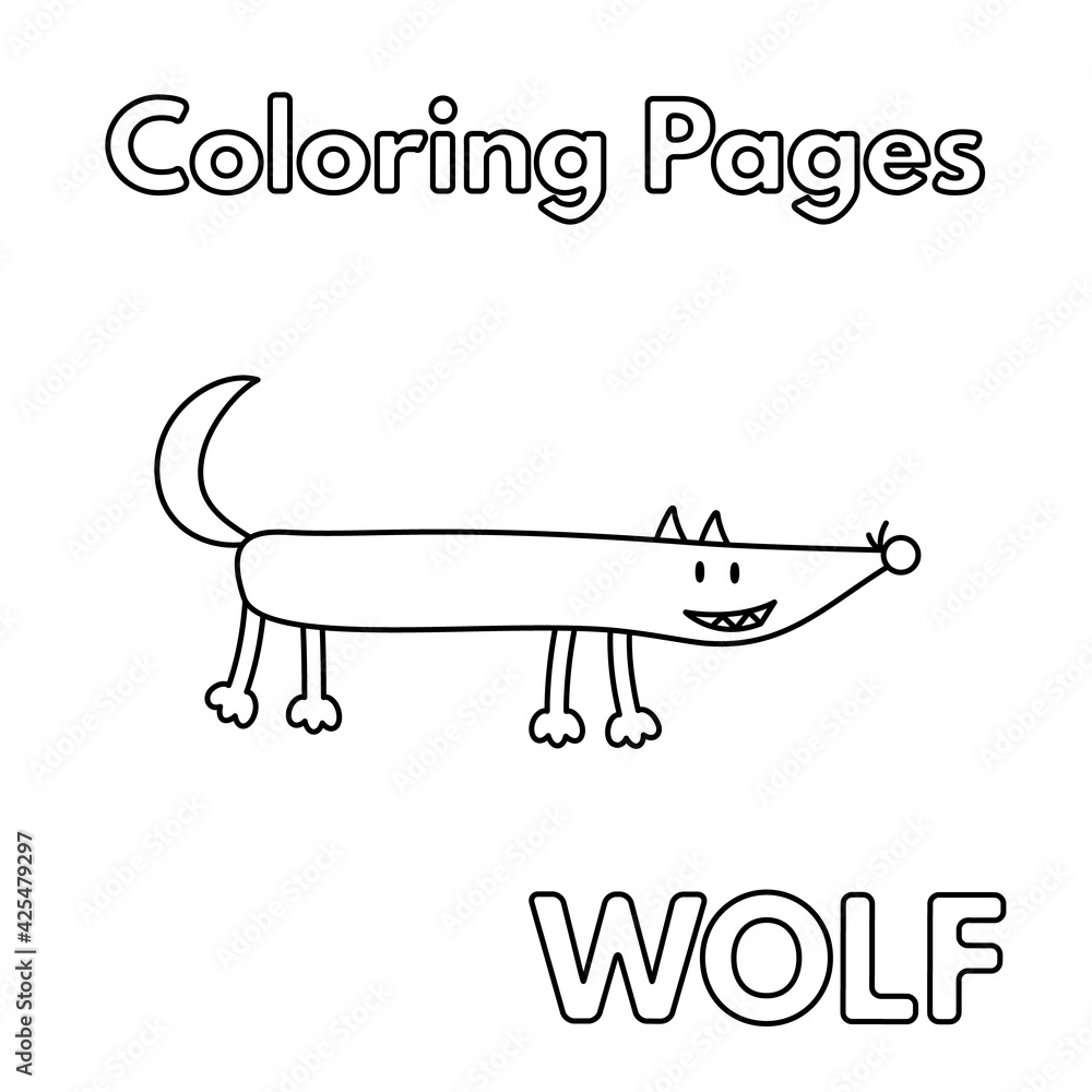 Cartoon wolf illustration. Vector coloring book pages for children ...