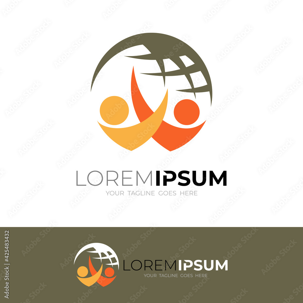 Simple Family logo with globe design illustration, social icon Stock ...