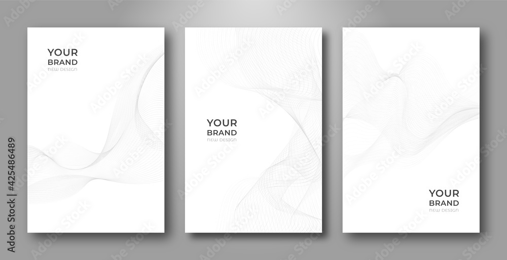 Modern cover design set. White, grey abstract line pattern in light ...