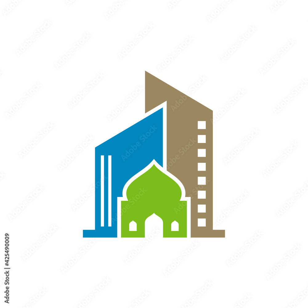 Building with Mosque logo design vector illustration, Creative Islamic ...
