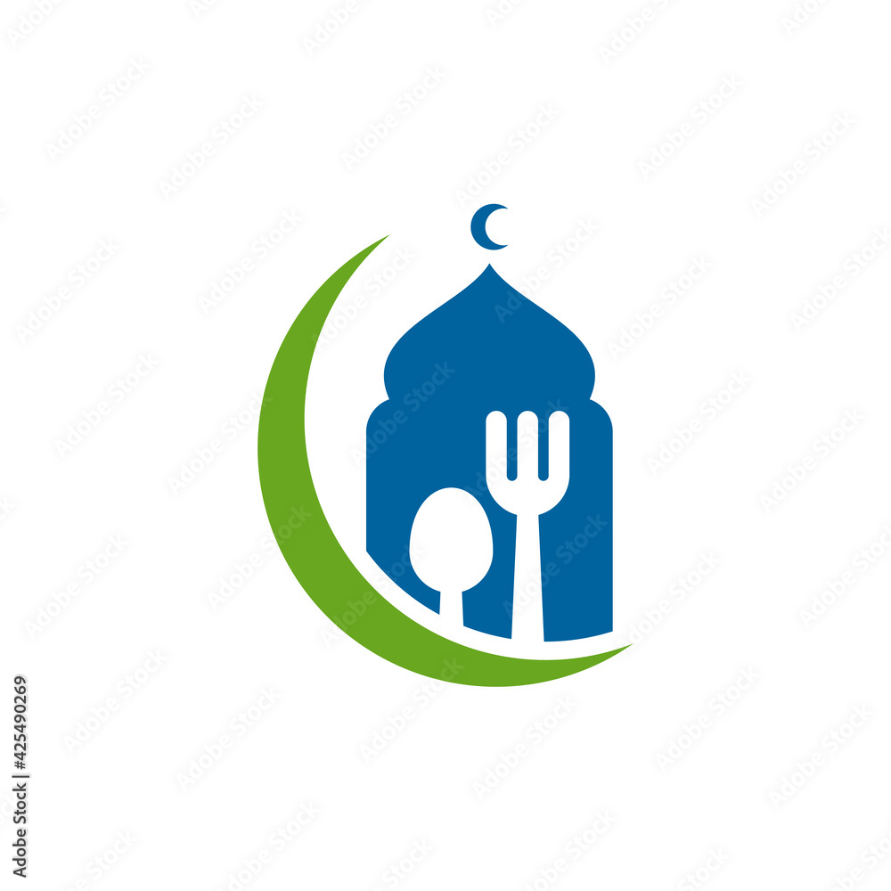 Food with Mosque logo design vector illustration, Creative Islamic logo ...