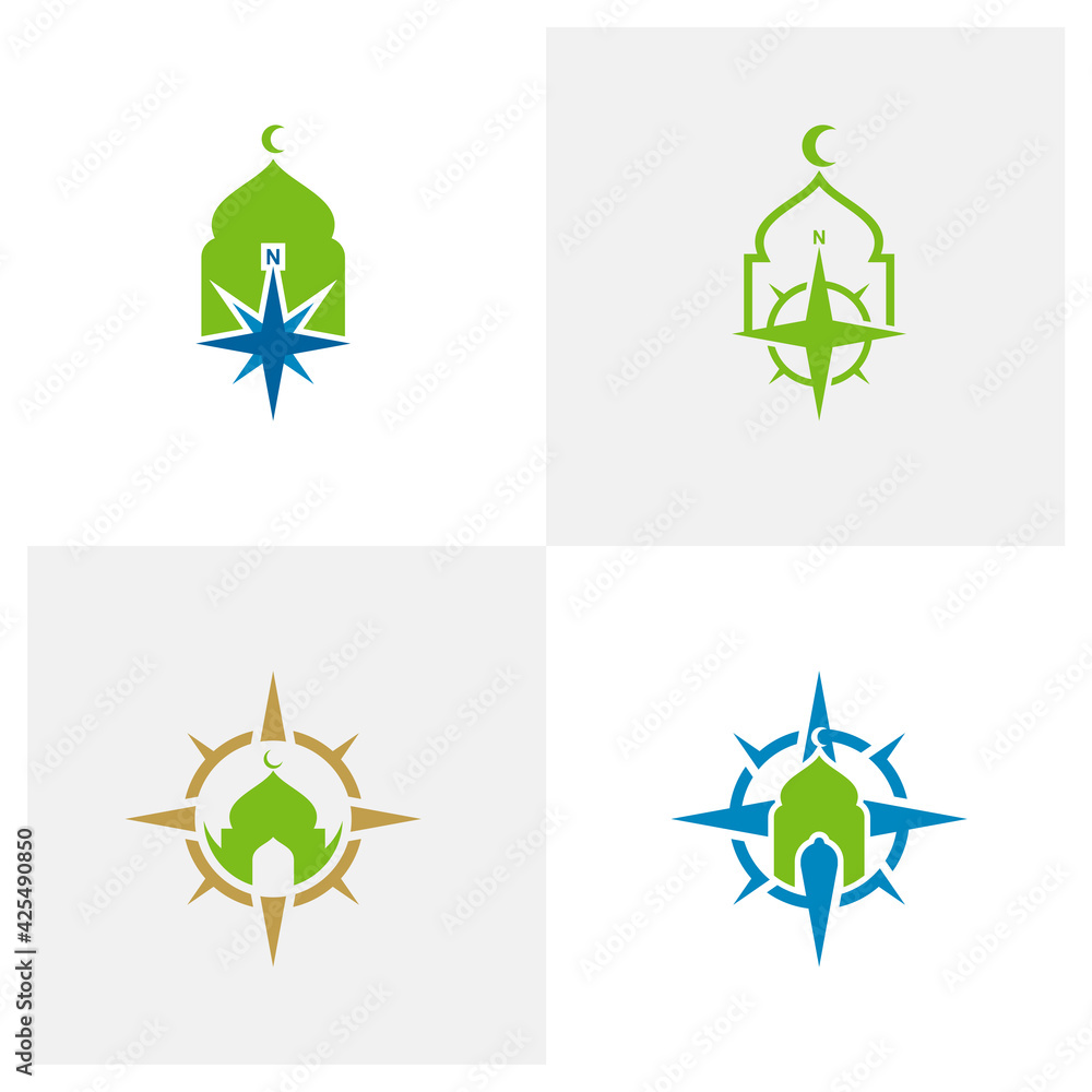 Set of Compass Mosque logo design vector illustration, Creative Islamic ...