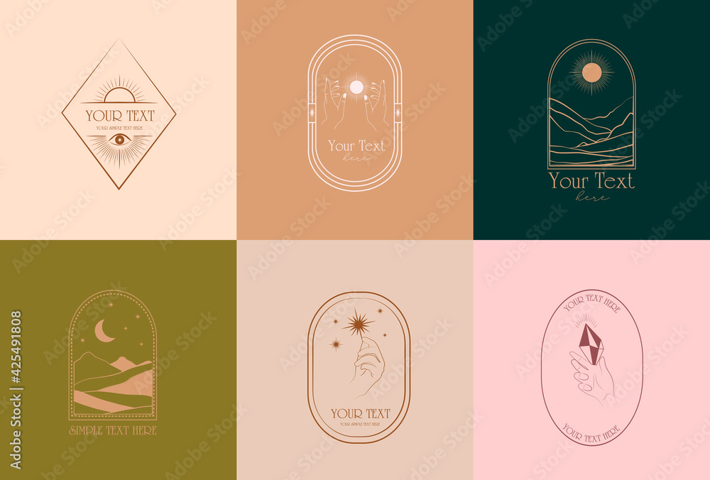 Collection of mystical linear logos, symbols, icons design template ...