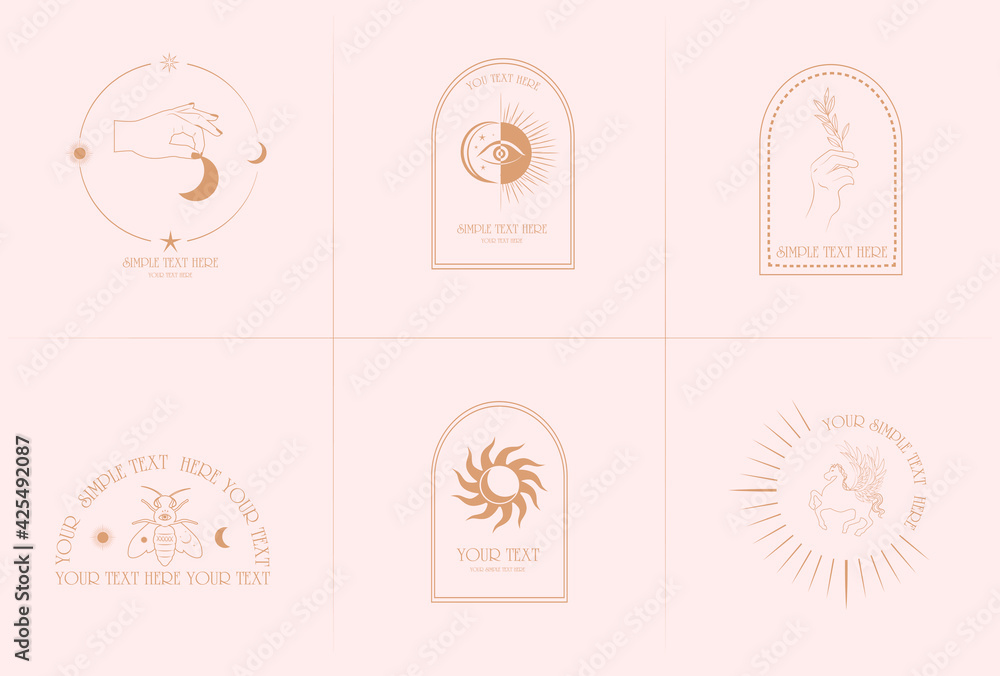Collection of mystical linear logos, symbols, icons design template ...