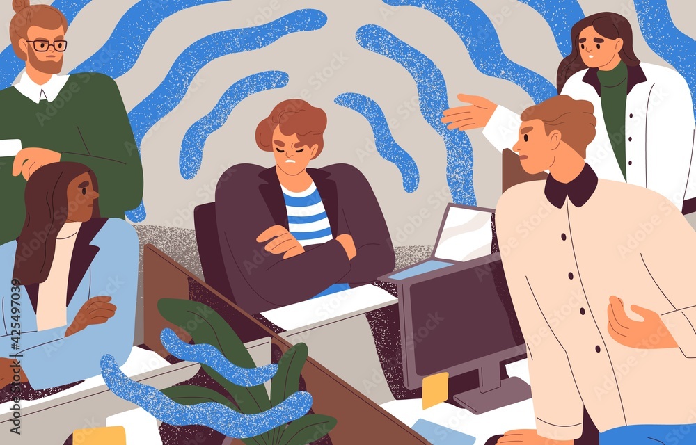 People conflicting with toxic selfish coworker. Concept of unhealthy ...