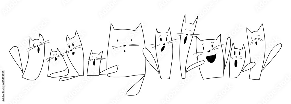 Simple vector drawing of ten funny screaming cats isolated on white ...