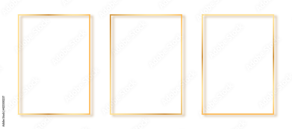 Set of three square frames. Abstract gold frame isolated on white ...