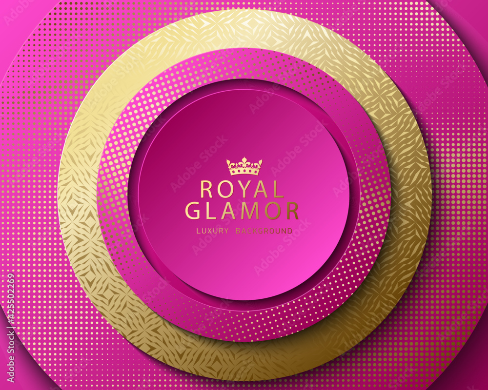 Vector pink and gold abstract round luxury frame. Geometric golden ...