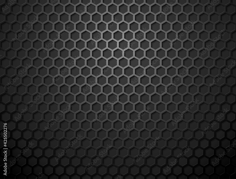 Vector metal hex grid black background. Black iron hexagonal grill ...