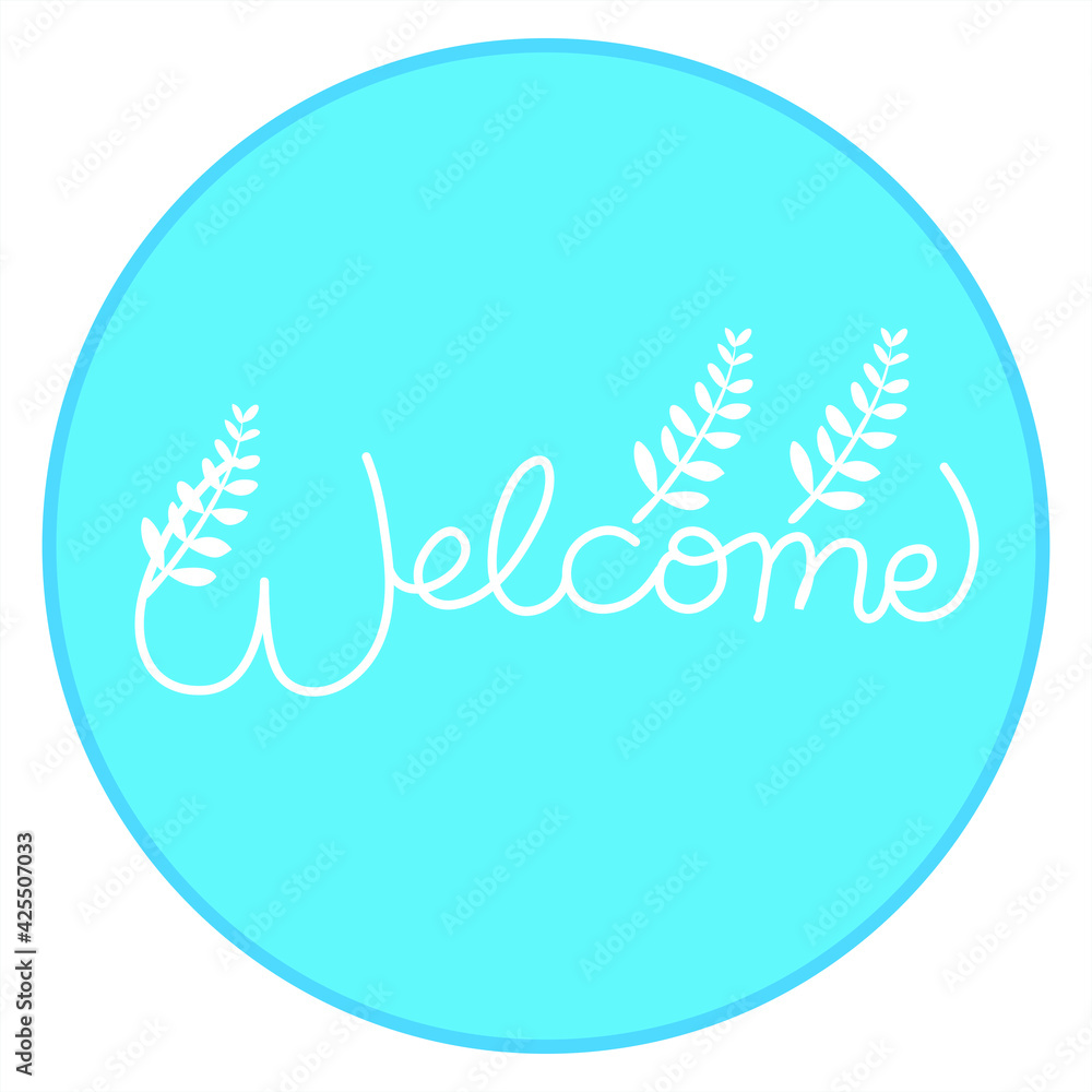 welcome hand lettering text white on blue circle background. Modern ...