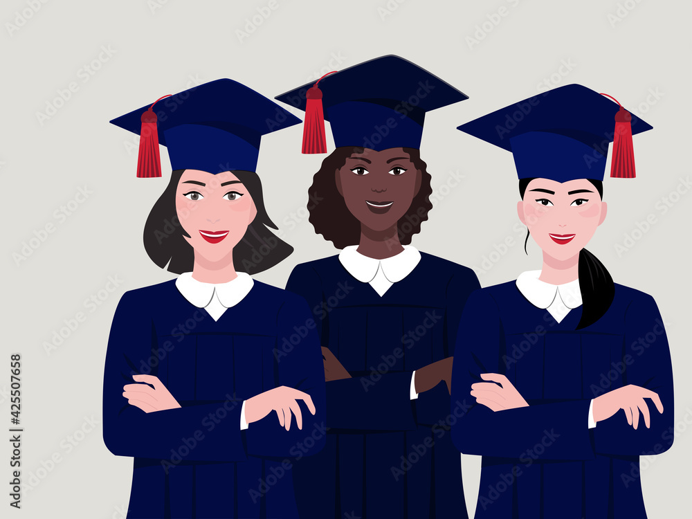 Group portraits young female students different races and nationalities ...