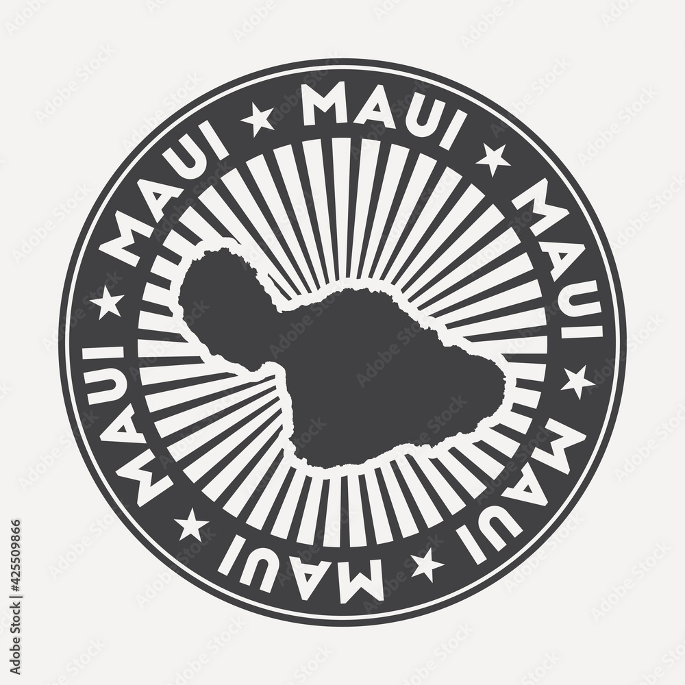 Maui round logo. Vintage travel badge with the circular name and map of ...