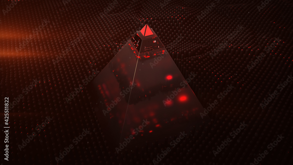 Red pyramid is scanning information matrix 3D render illustration Stock ...