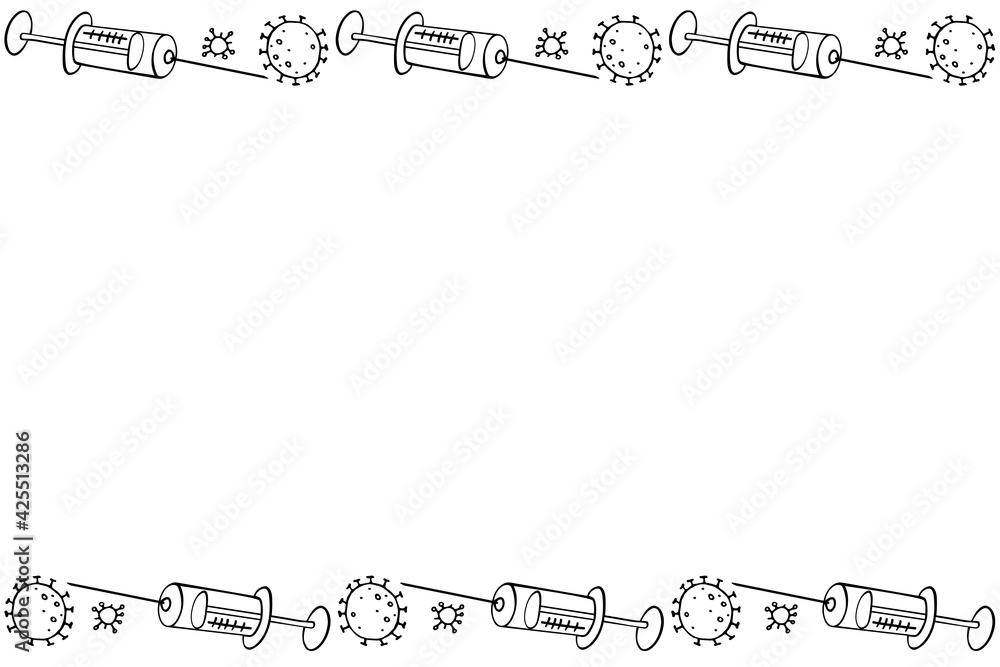 Vector frame, border on theme of vaccination. Contour molecules ...