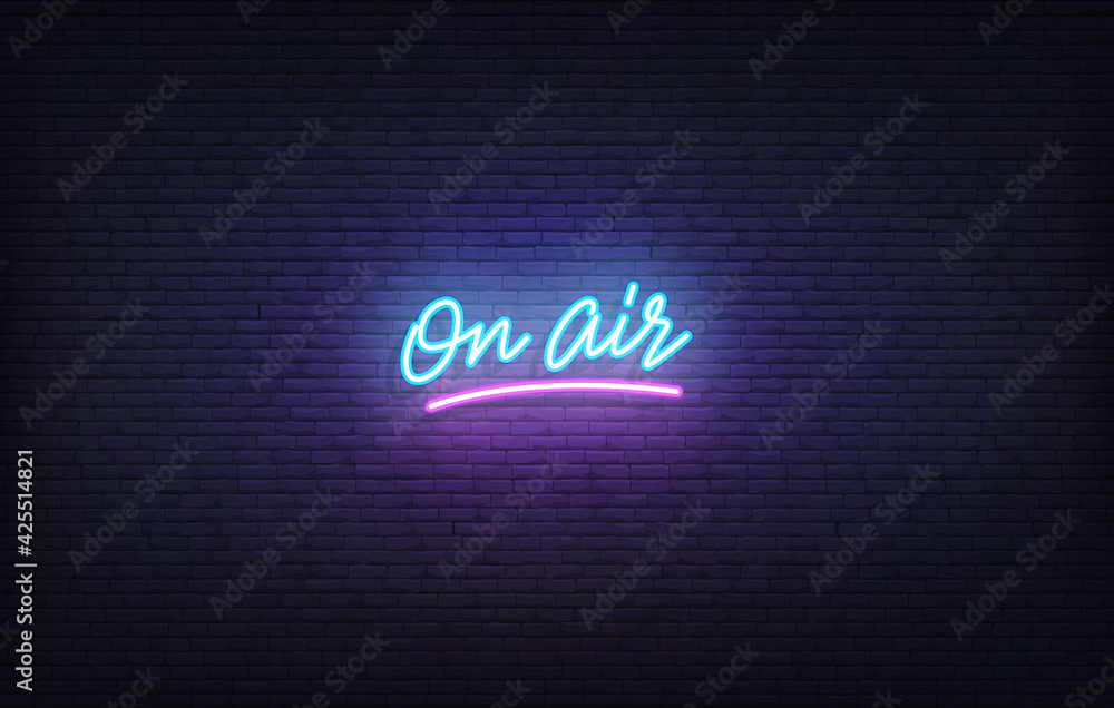 On Air neon sign. Glowing neon lettering On Air template Stock Vector ...