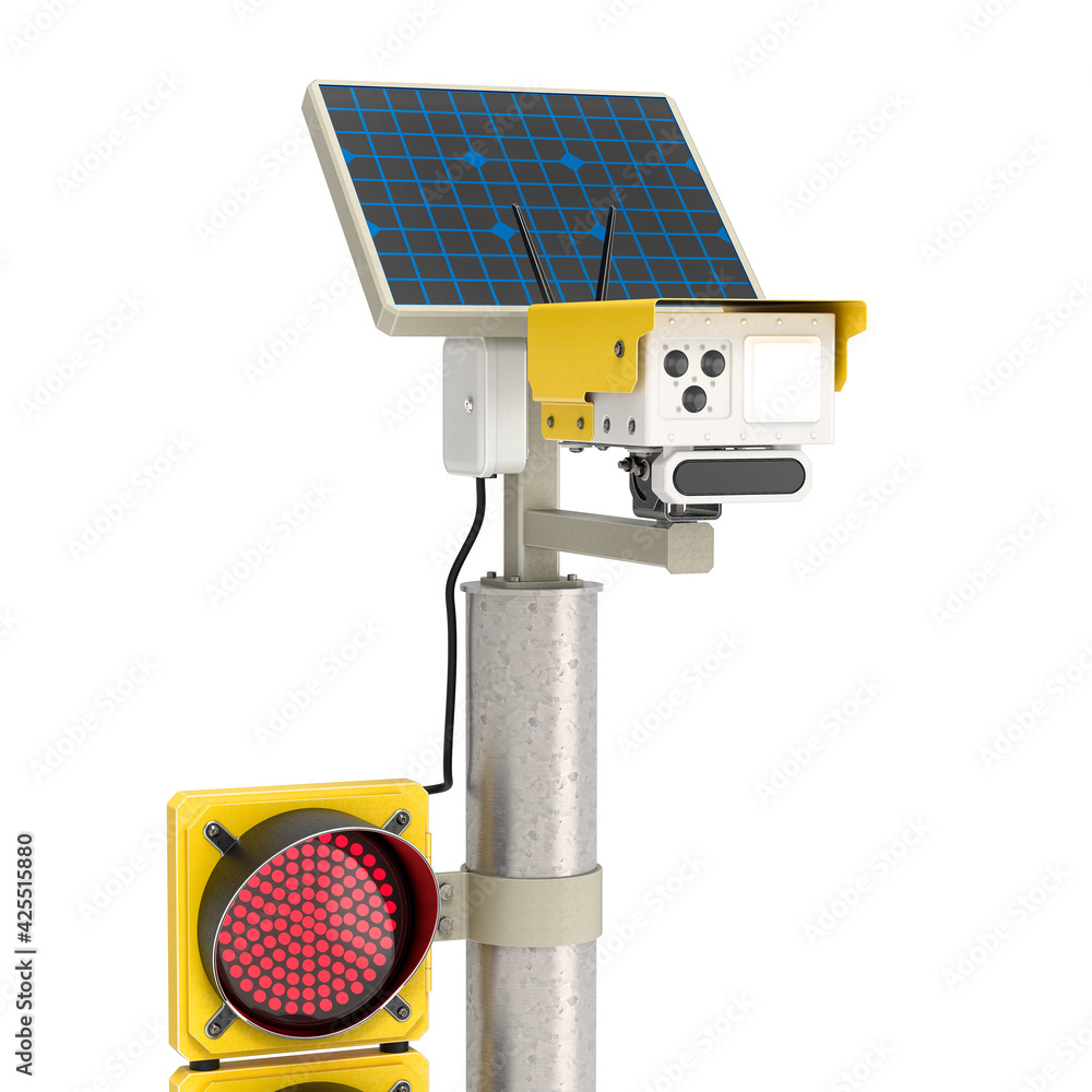 3D render of a road control system (radar, speed camera, traffic light ...