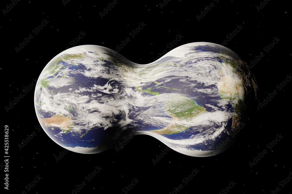 planet earth divided like drops of water. concept parallel universes ...